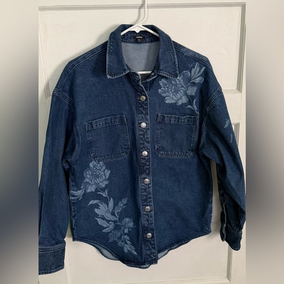 Express | Jackets & Coats | Express Oversized Dark Blue Floral Jean ...